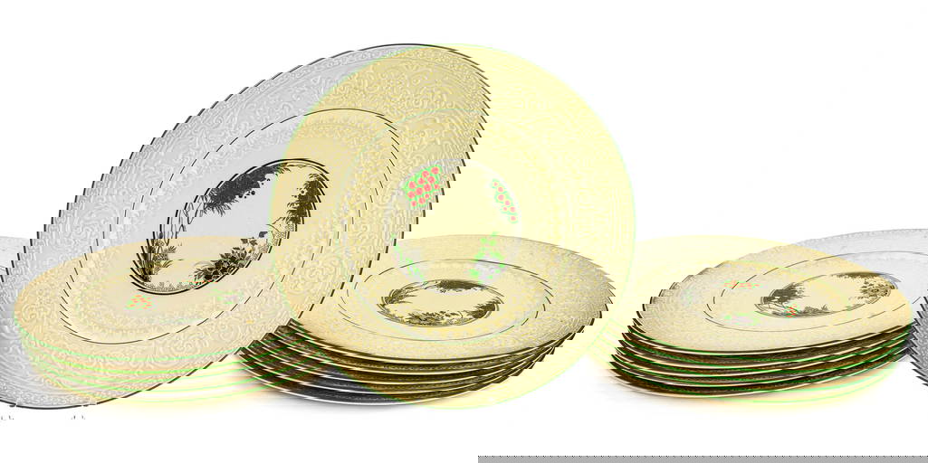 12 Crown Ducal Embossed Dinner Plates