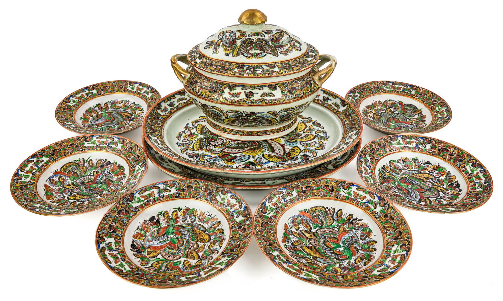 19th C. Chinese Butterfly Porcelain Tableware Set Auction