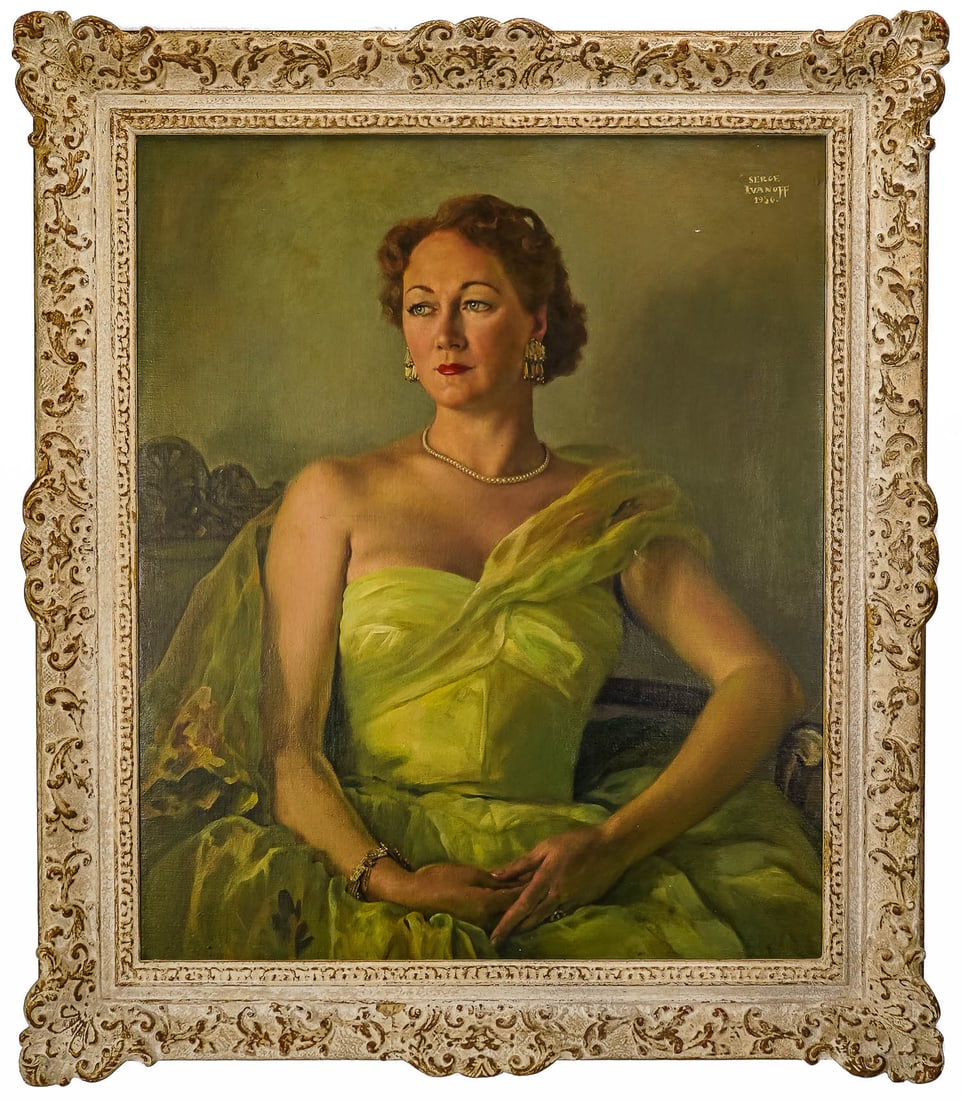 Serge Ivanoff (ru 1893-1983) Portrait Of A Woman In Green Auction