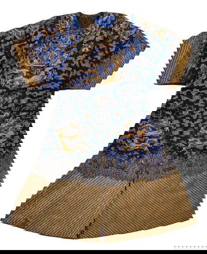 Qing Chinese Gold Thread Imperial Blue Dragon Robe