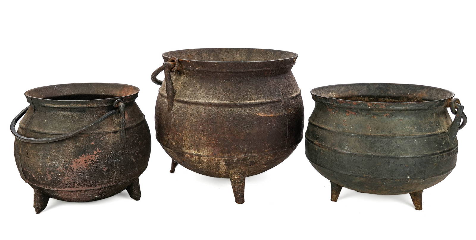 3 Early 19th C Cast Iron Footed Kettles Auction