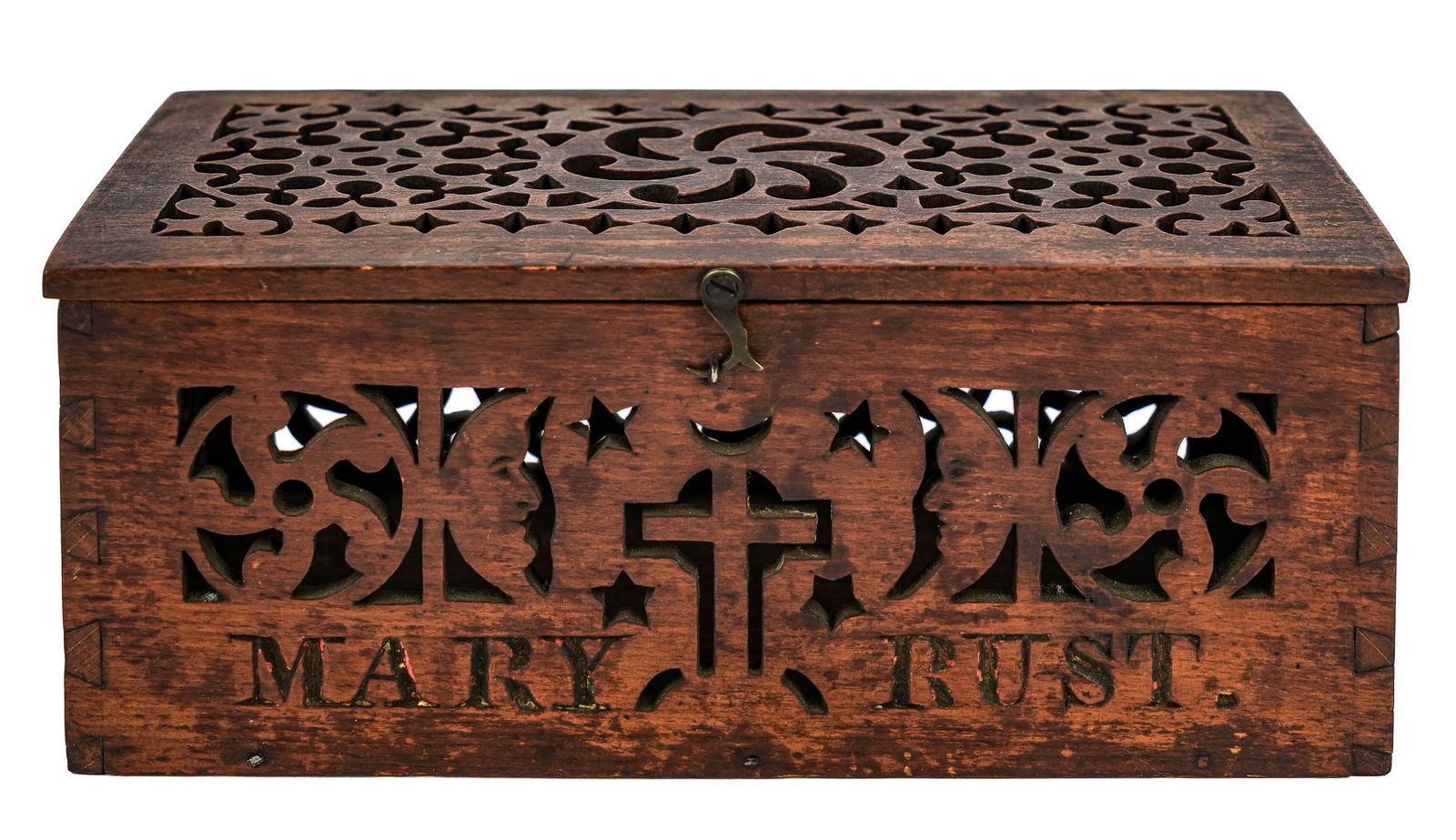 19th C Mary Rust Dovetailed Carved Sailor's Box Auction