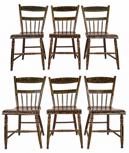Set Of 6 Sheraton Paint Decorated Side Chairs