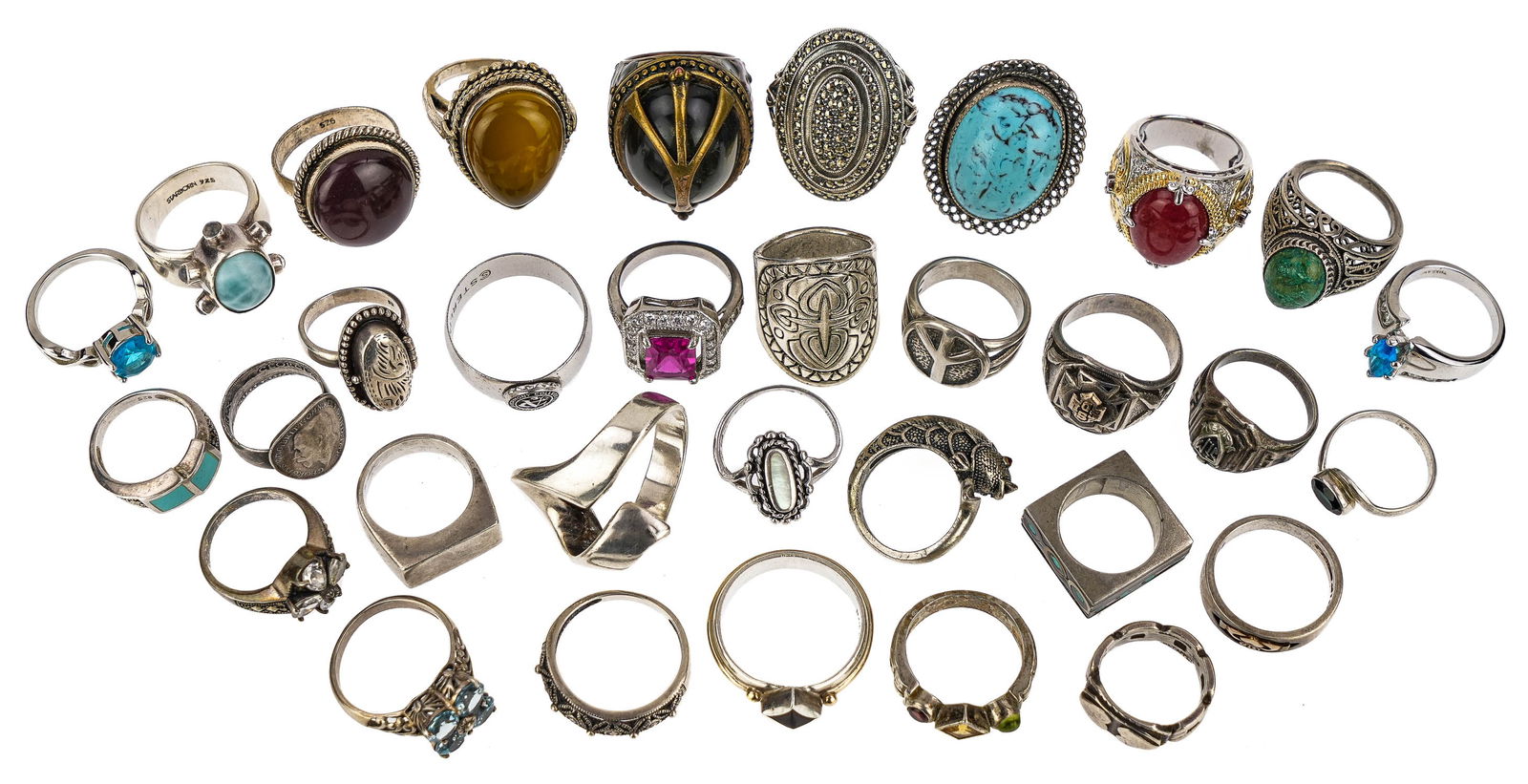 31 Vintage Sterling Rings Auction