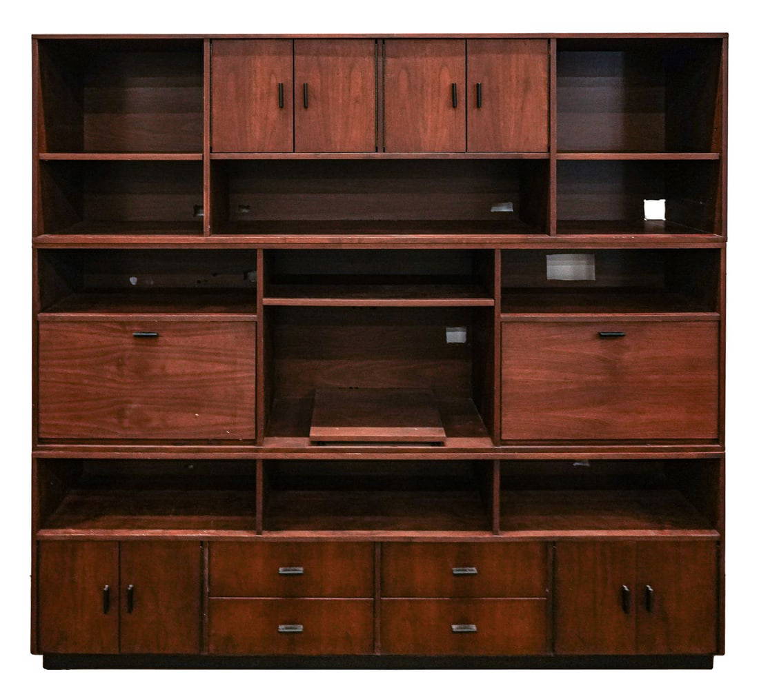 Large Walnut Mcm Wall Cabinet Auction