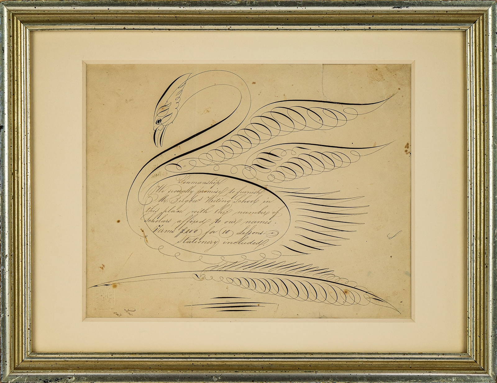 Mid 19th C Calligraphy Swan With Verse Auction