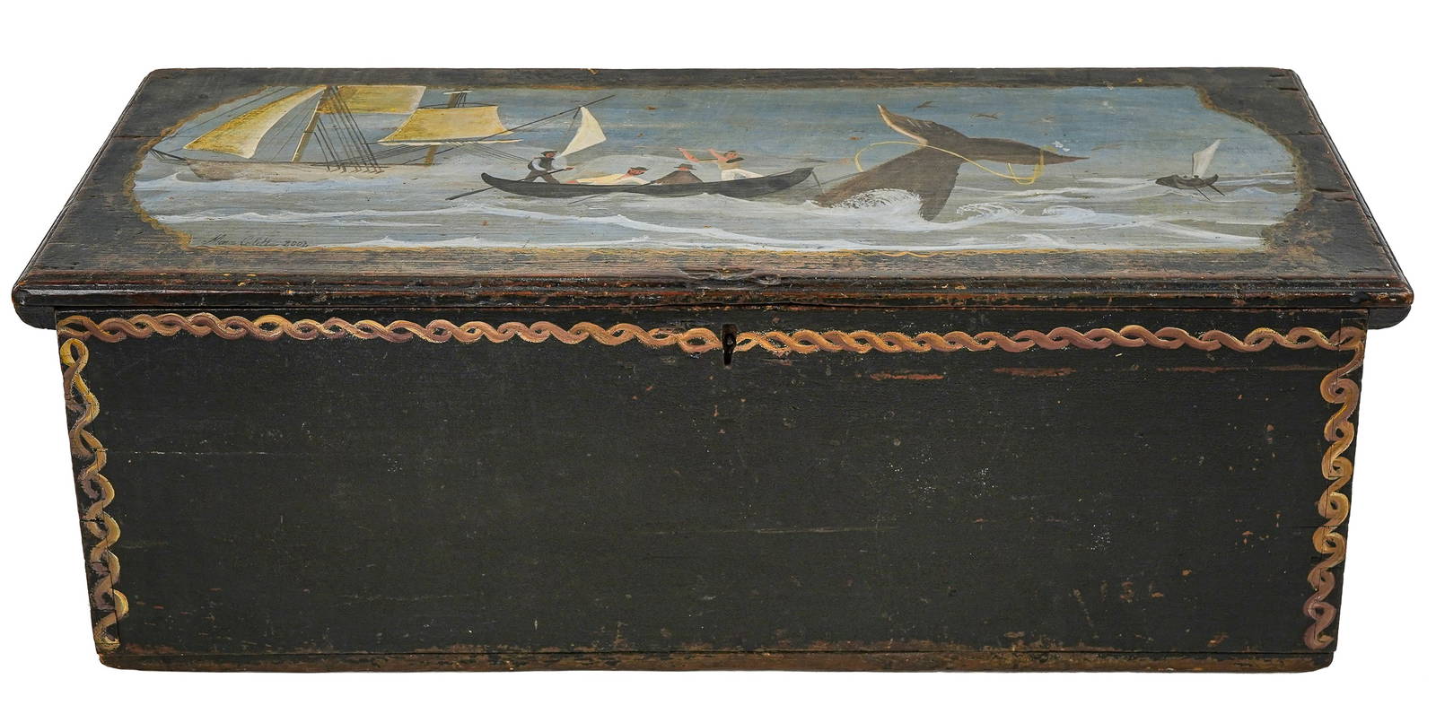 Early 19th C Sea Chest- With Painted Scene By Marie Collette On Top ...