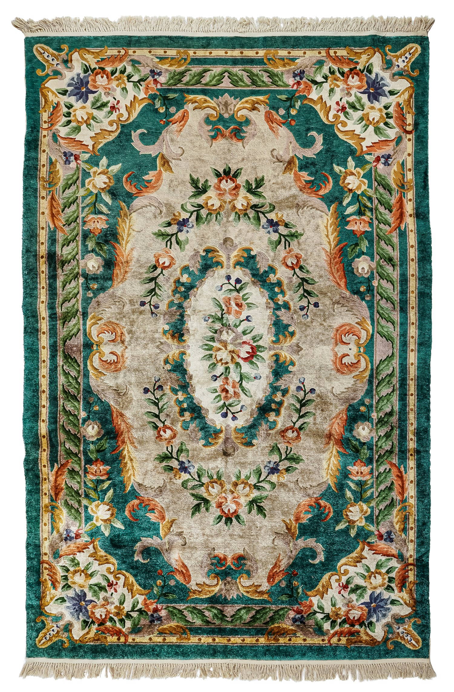Late 20th C Chinese Aubusson Silk Area Rug Auction