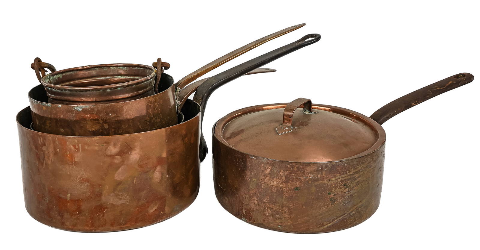 5 Pcs. Antique French Copper Cookware Auction