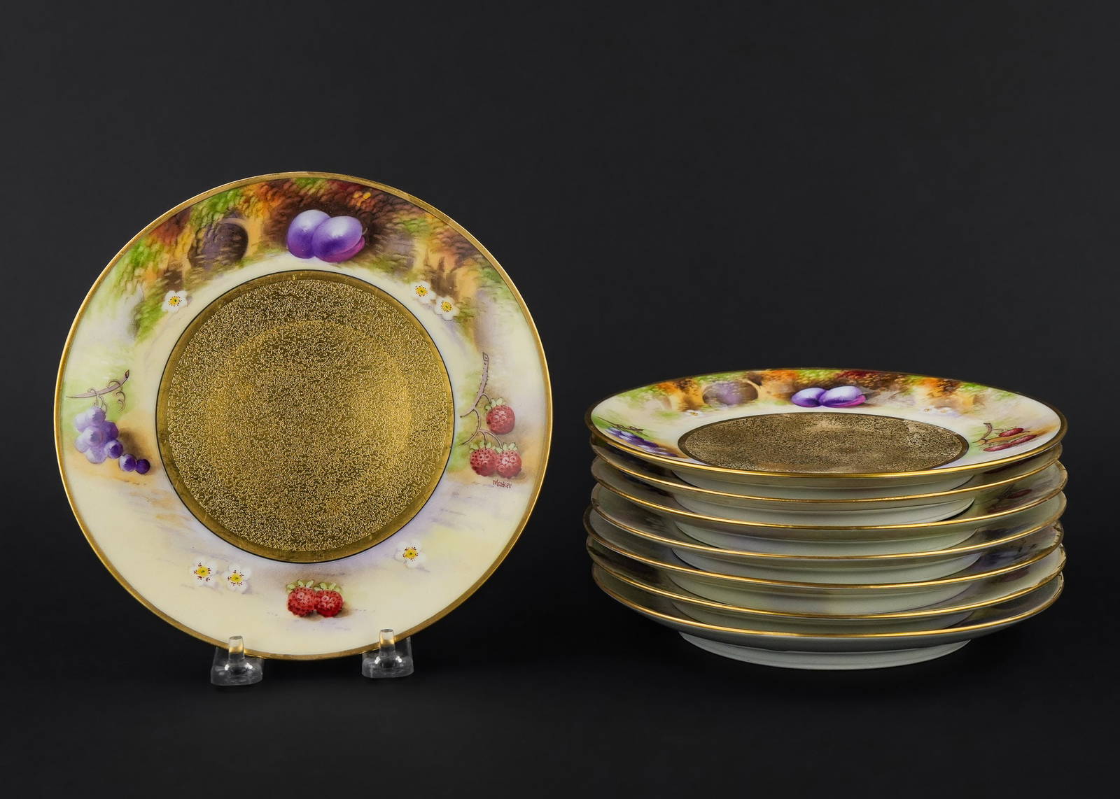 8 Pickard Signed Fruit Decorated Dessert Plates Auction