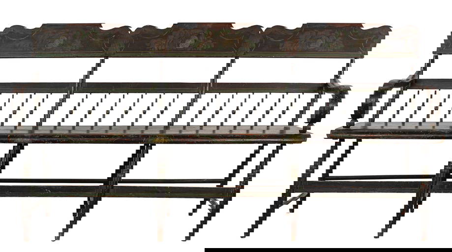 Pa Sheraton Paint Decorated Roll Arm Settee