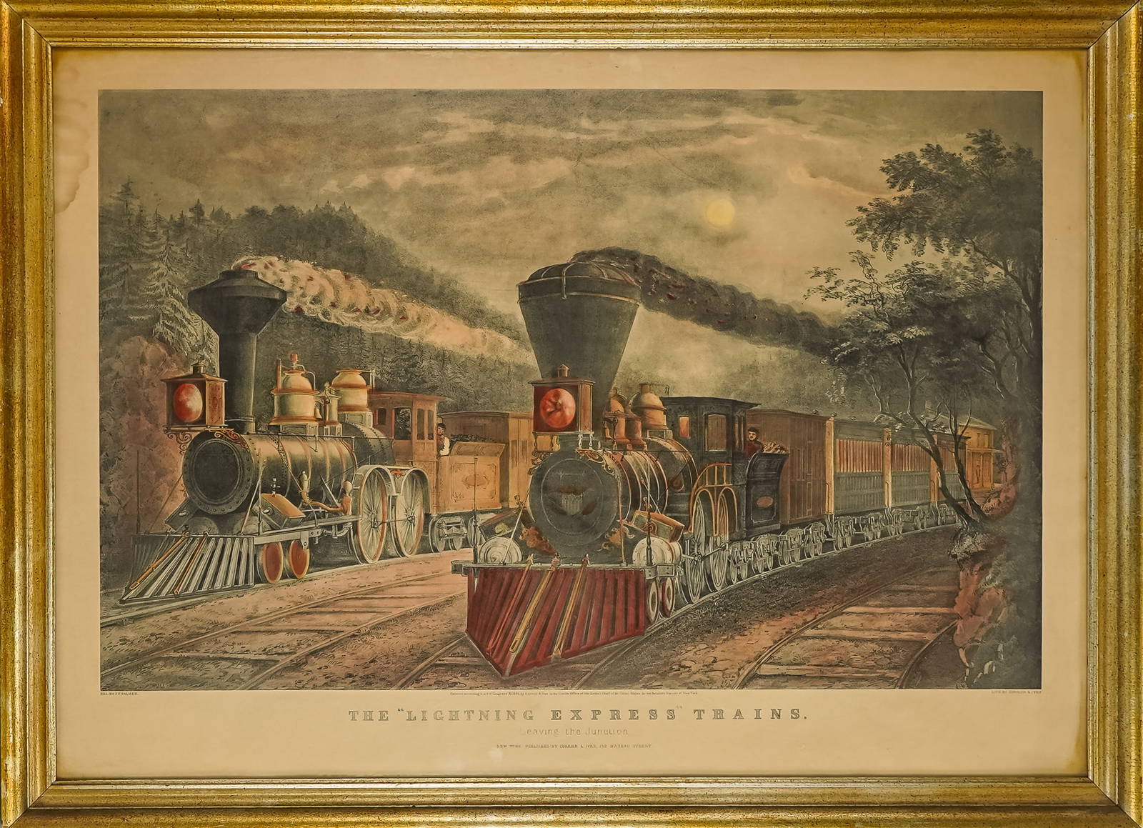 Currier And Ives -the "lightning Express" Trains Lithograph Auction