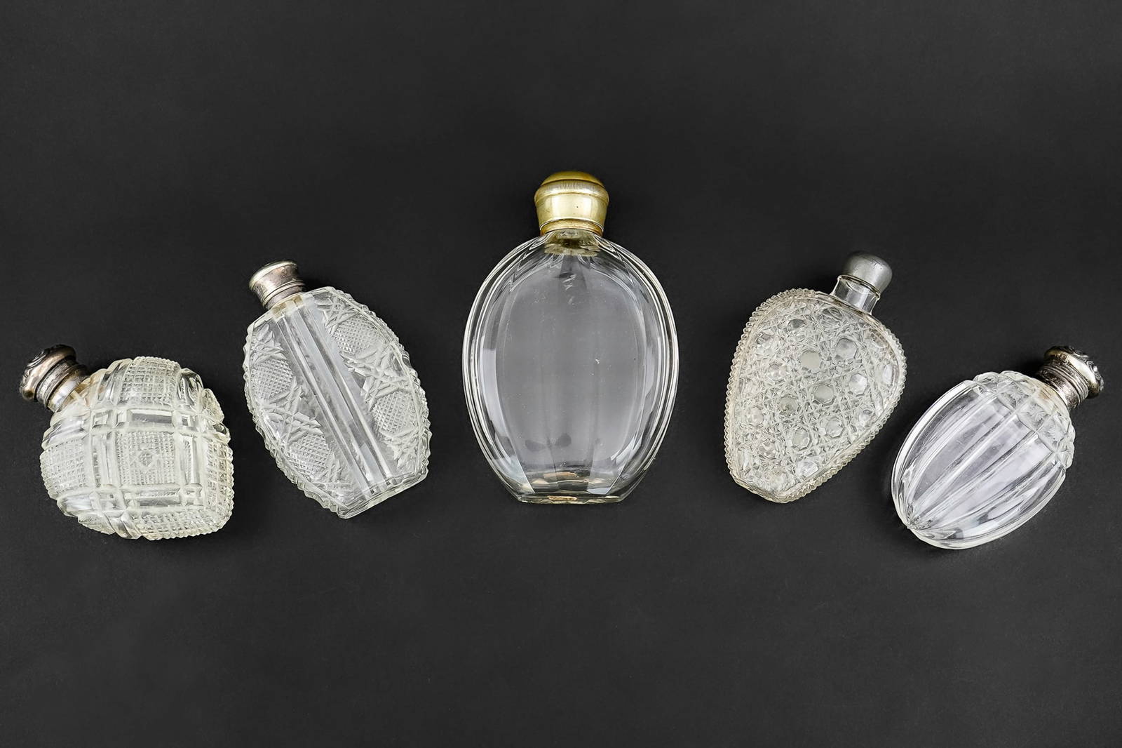 5 Victorian Era Glass Pocket Flasks Auction