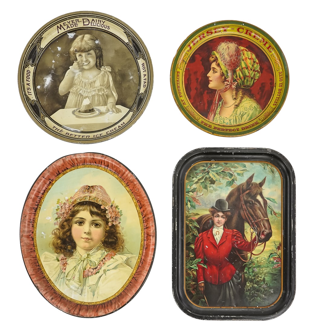 Four Vintage Tin Litho Trays Auction