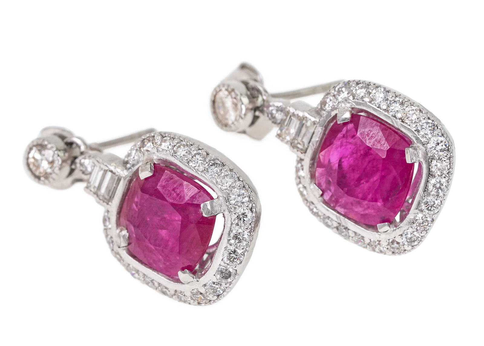 Platinum, Diamond, & 6 Ct Ruby Earrings Auction