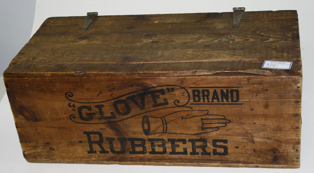 Glove" brand rubbers wood advertising crate-11 x 28 x