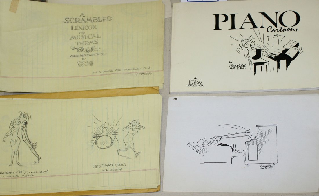 George Wolfe Piano Cartoons original art & sheaf of