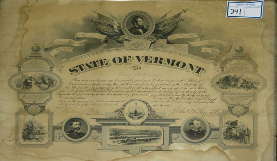 1871 State Of Vermont Civil War Jerry Hutchinson