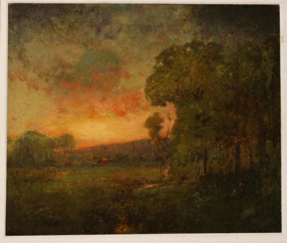 George Inness (Am 1895-1924) Tonalist landscape o/c 24