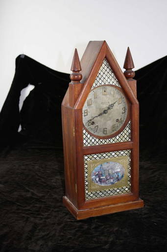 Ingraham 8 Day Steeple Shelf Clock In Mahogany Case 20"