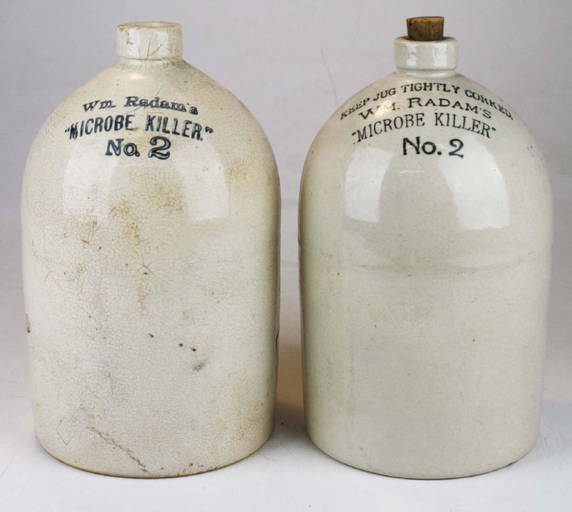 2 Wm Radam's Microbe Killer No. 2 Stoneware Jugs