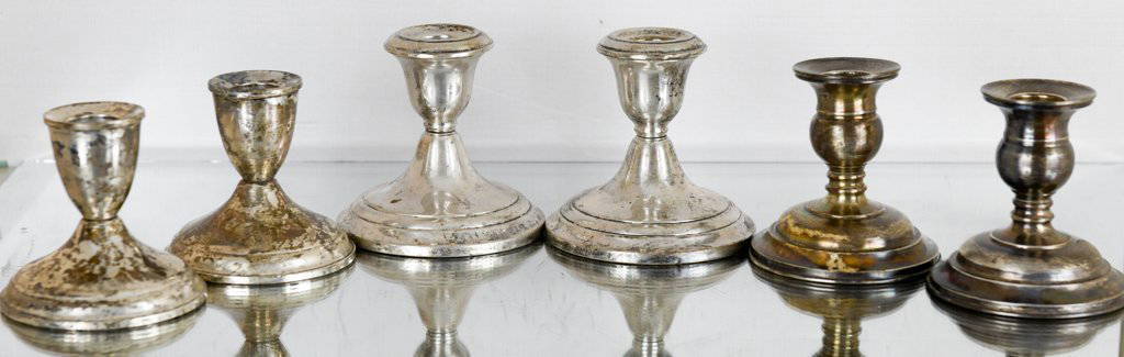 Three Sets Of Sterling Weighted Candlesticks Including Gorham