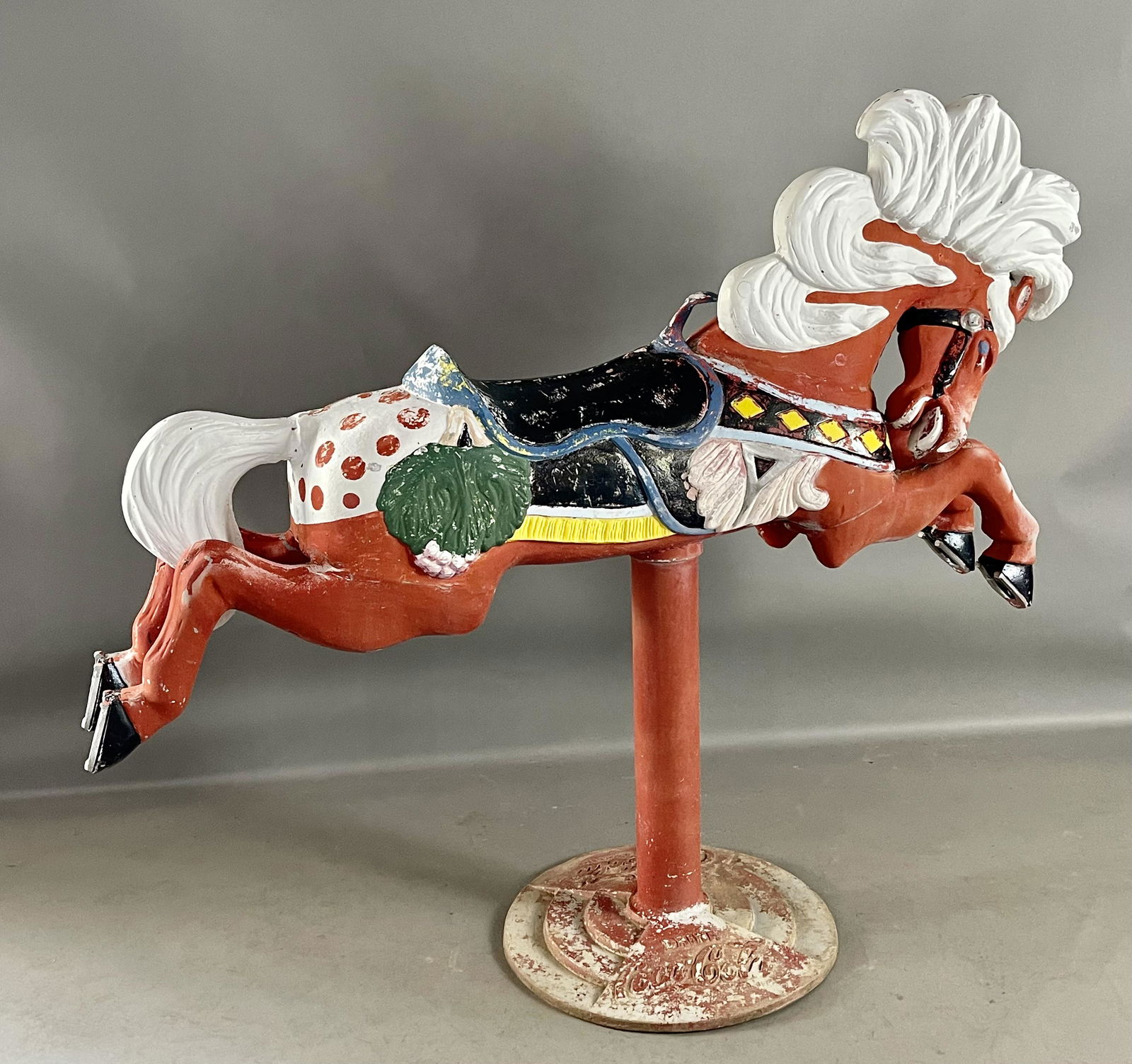 Large Coca Cola Carousel Horse Cast Heavy Aluminum Horse On Iron Base