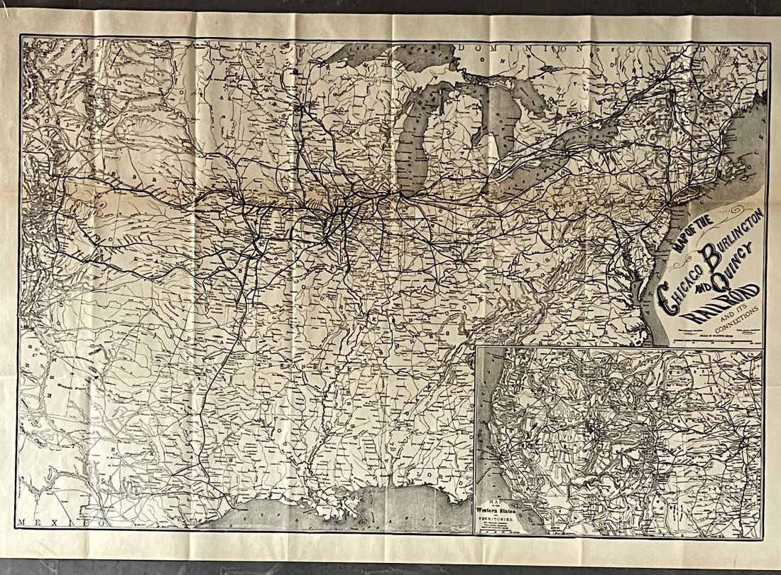 1878 Railroad Map Of Us And The Chicago Burlington And Quincy Illinois ...