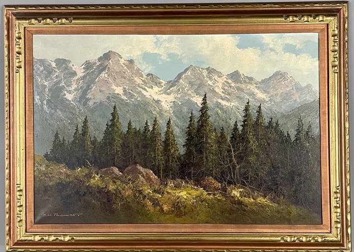 J.h Thomas Oil On Canvas (german 1912) Alpine Landscape