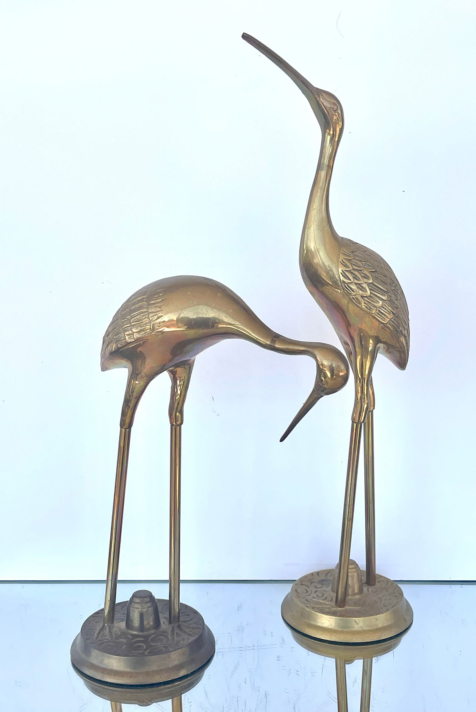 Pair Of Mid-century Brass Cranes Auction