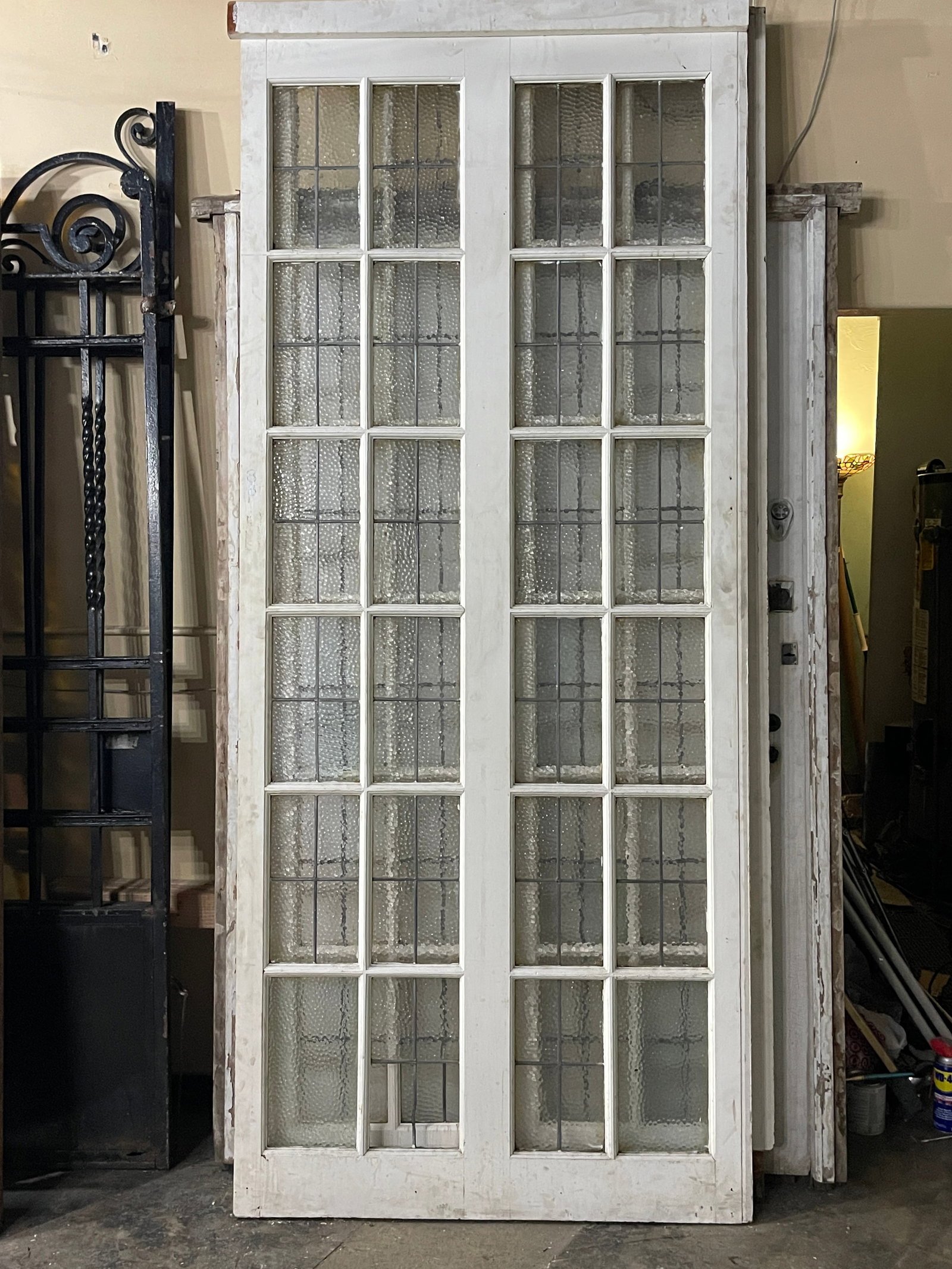 French 24 Florentine Panel Leaded Glass Window Auction
