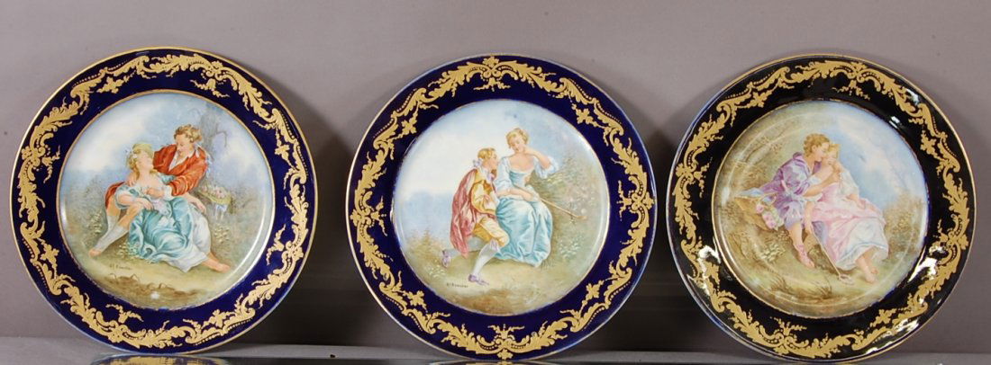 3 French Serves Boucher porcelain cabinet plates