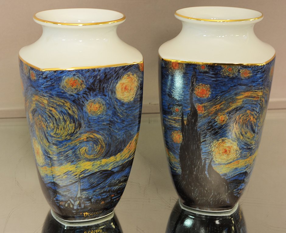 Pair Of Vincent Van Gogh Goebel Decorated 8” Vases