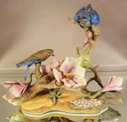 Boehm Porcelain Statue Of Mountain Blue Birds