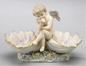 Meissen Style Porcelain Cherub With Clam Shells