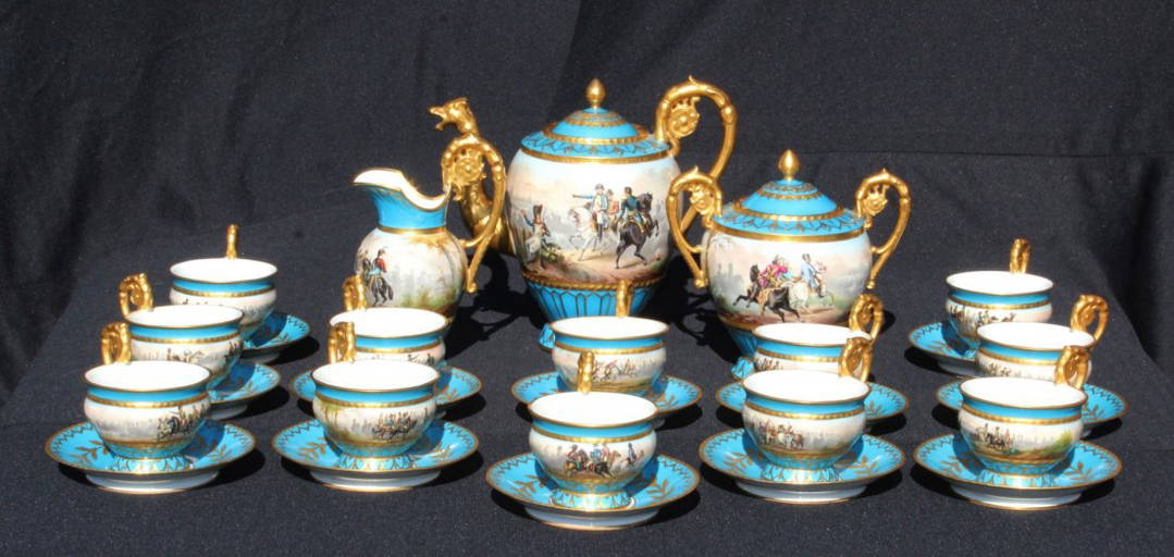 Sevres Bleu Celeste Porcelain Tea Set With Napoleon