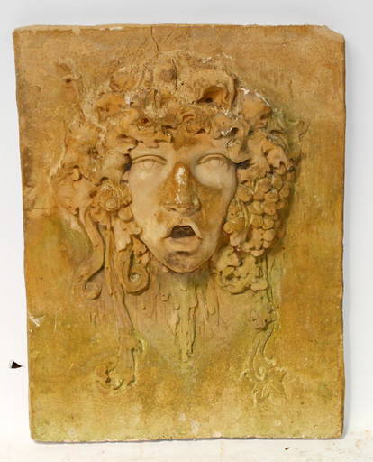 Italian Terra Cotta Plaque With Bacchus Face