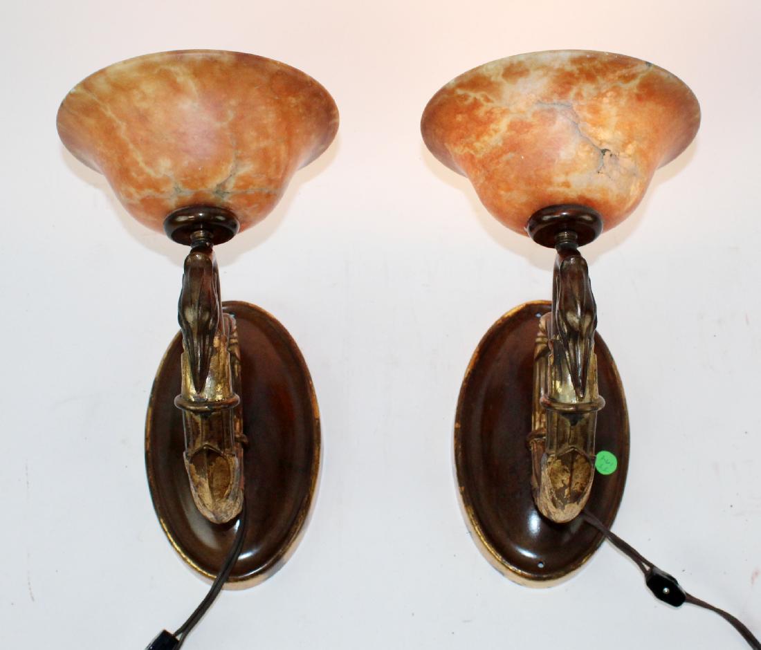 Pair Of Brass Swan Neck Sconces With Alabaster