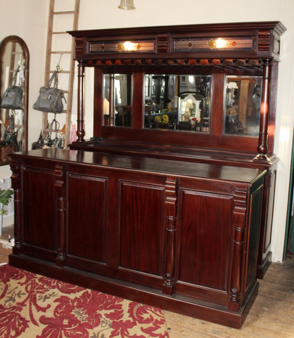 Carved mahogany front and back bar