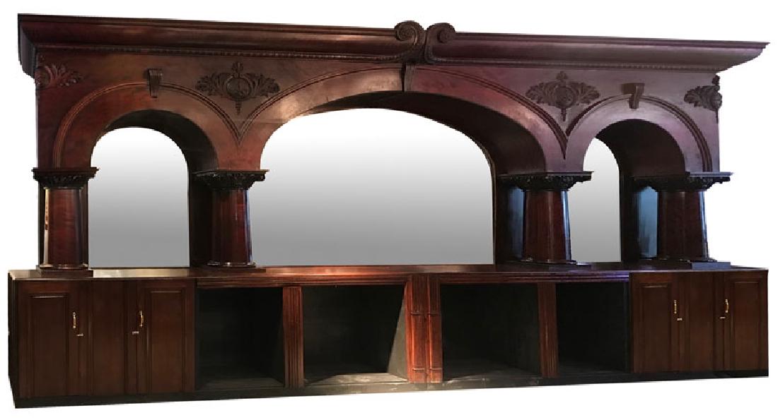 Brunswick triple arch back bar in mahogany