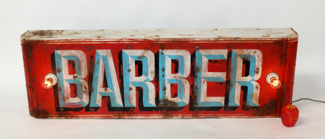 Original Phelps' Lighted Metal Barber Shop Sign