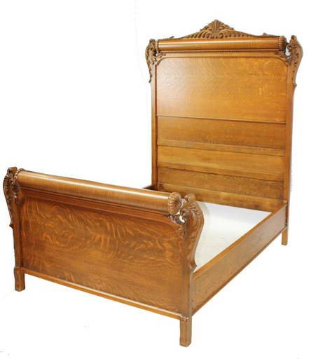 American Victorian High Back Bed In Oak