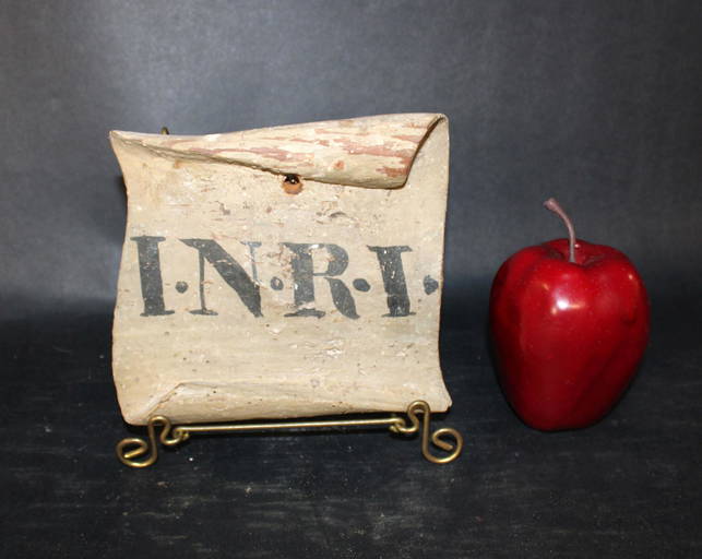 Antique French Painted Wood Inri Plaque