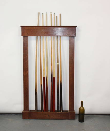 French Oak Wall Mount Locking Pool Cue Rack