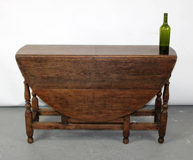 English Oak Gate Leg Drop Side Table On Turned Legs