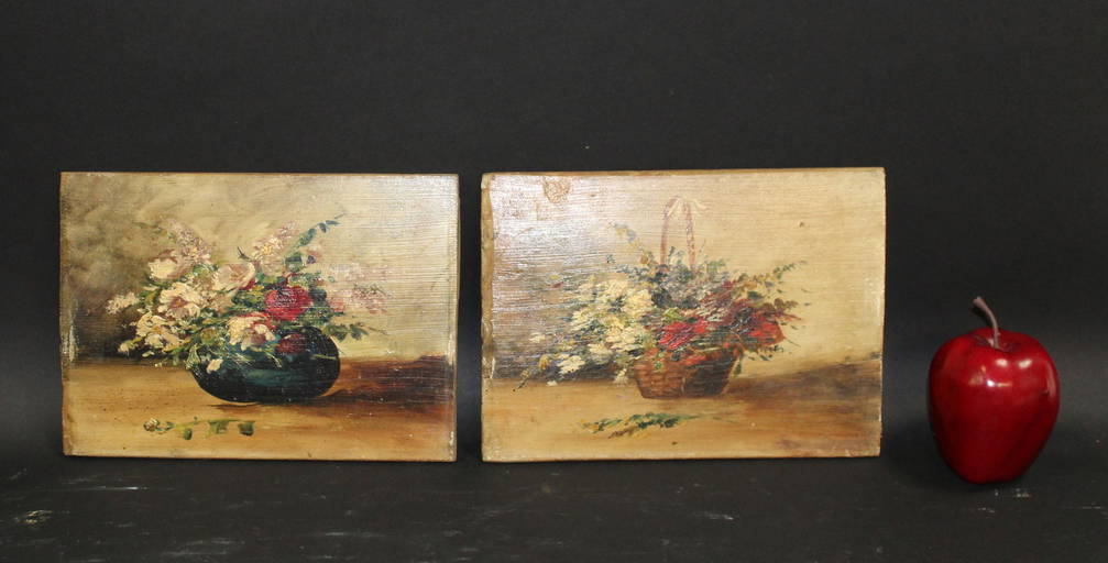 Antique French Miniature Still Life Oil Paintings