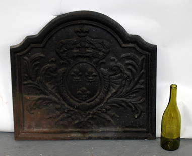 French Cast Iron Fireback Panel W/ Fleur De Lys Crest
