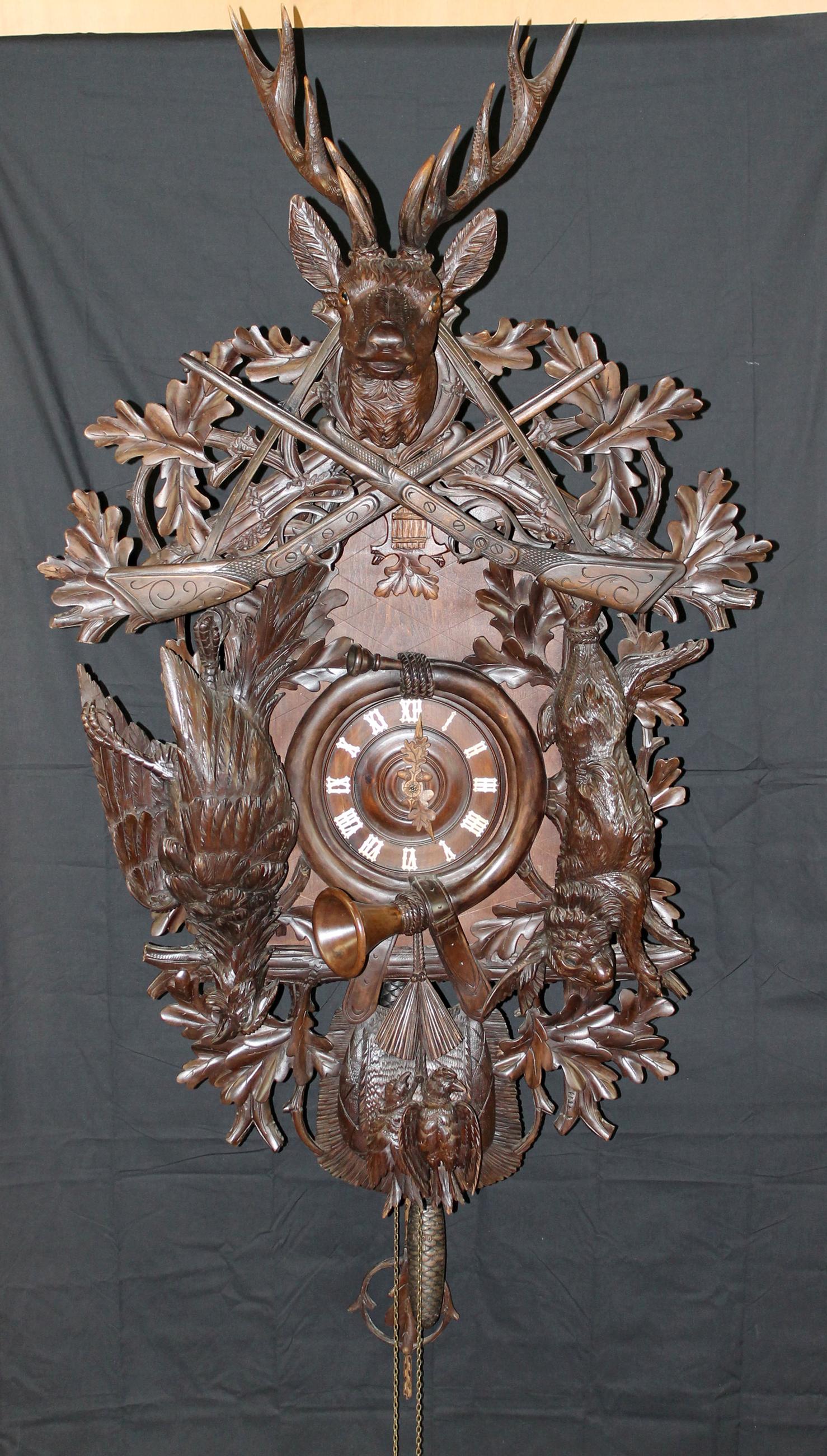 Monumental Black Forest Cuckoo Clock With Deer Head