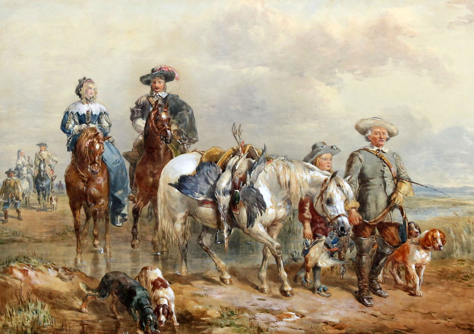 Frederick Taylor (1802 - 1889) watercolor painting Return from Hunt ...