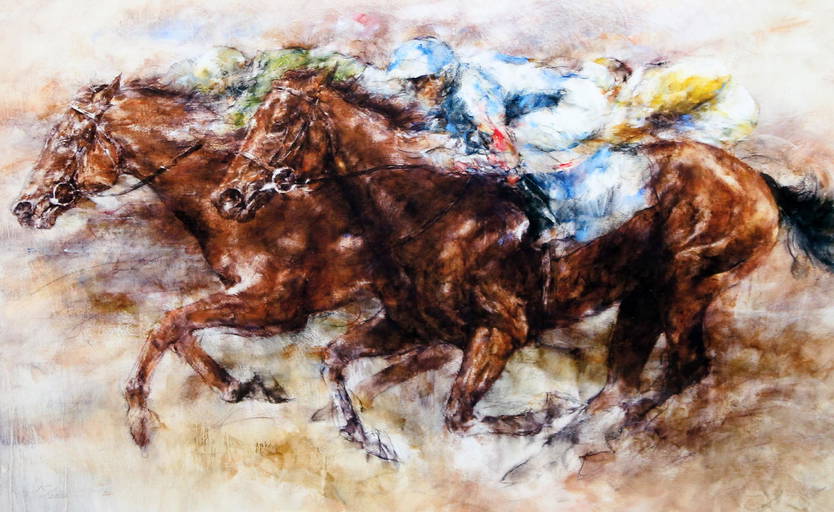 Gary Benfield (1965- ) Mixed media entitled Race Day (#0353) on Jan 07 ...